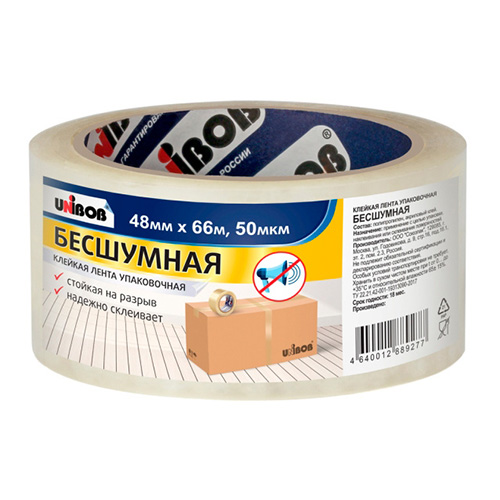 "Unibob" Клейкая лента упаковочная бесшумная 4.8 см х 66 м прозрачная ...